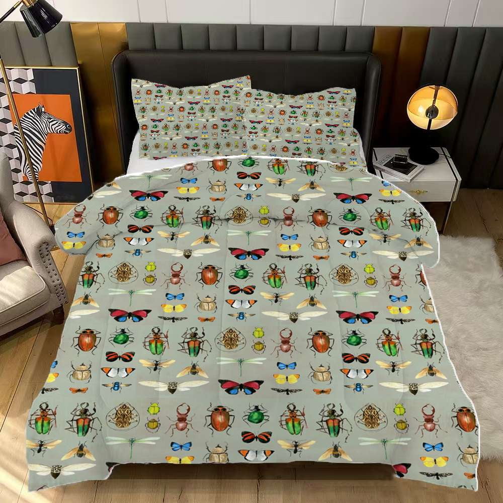 Watercolour Bugs Pattern Comforter Set Full Size Bedding Set For Travl ...
