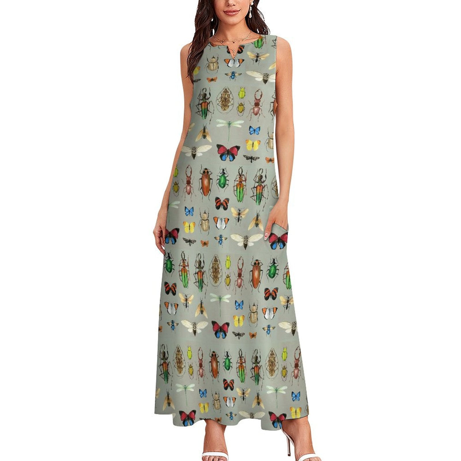 Watercolour Bugs Pattern Long Dress Female Clothing Prom Dress Dress ...