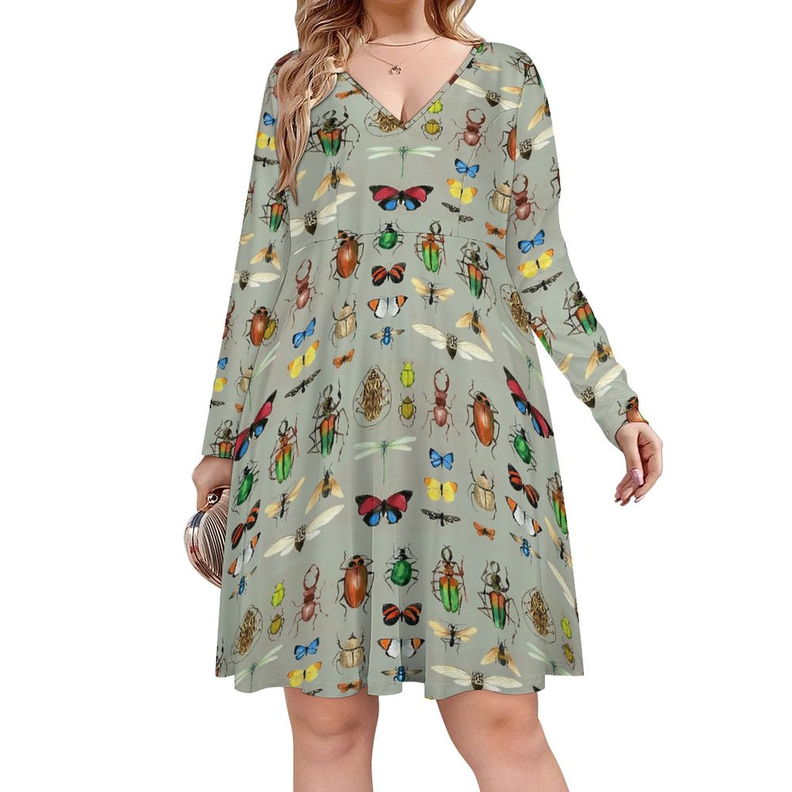 Watercolour Bugs Pattern Long Sleeve Sexy Dresses For Women Ladies ...