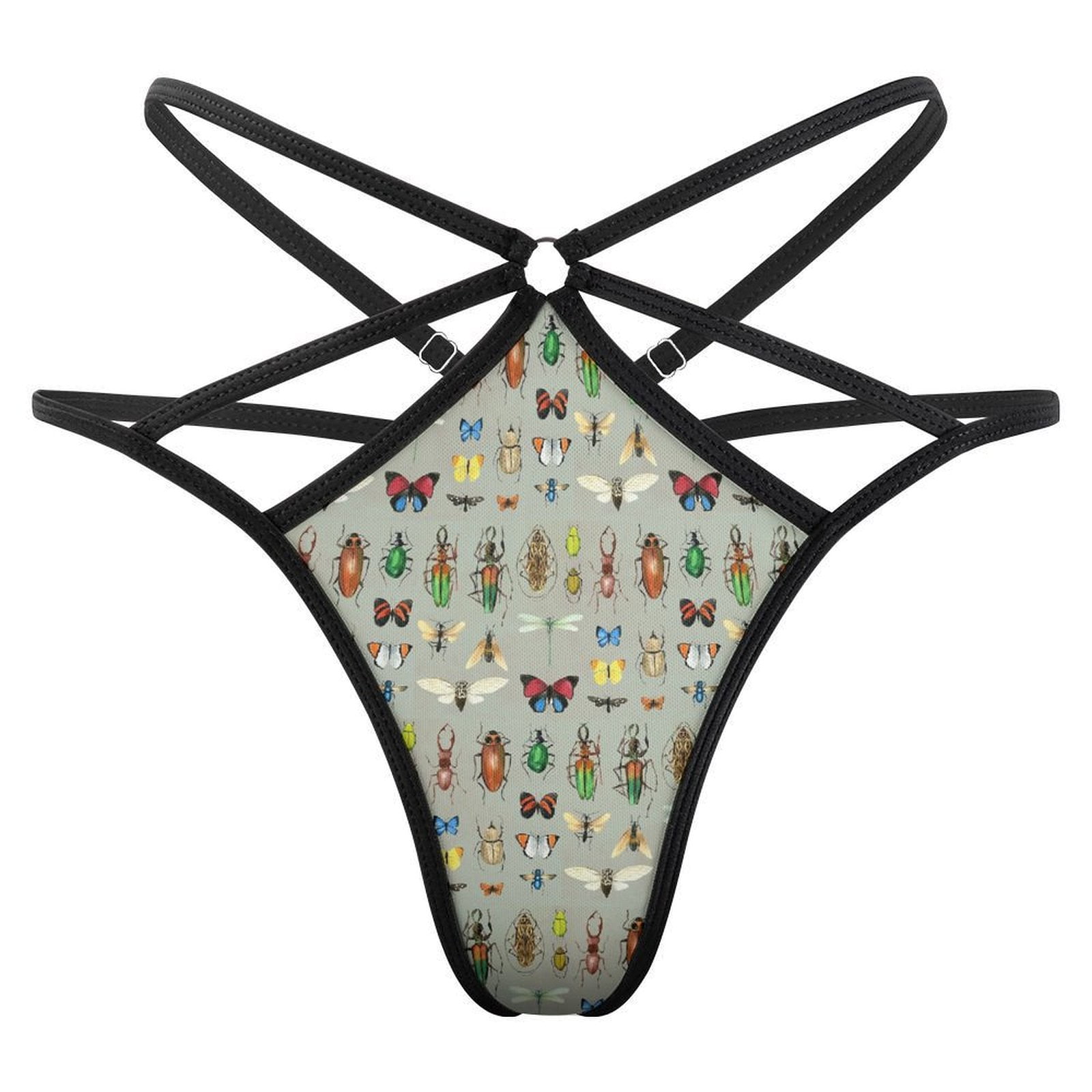 Watercolour Bugs Pattern Open Type Women's Panties Crotch Opening G-strings Thongs Lingeries ...