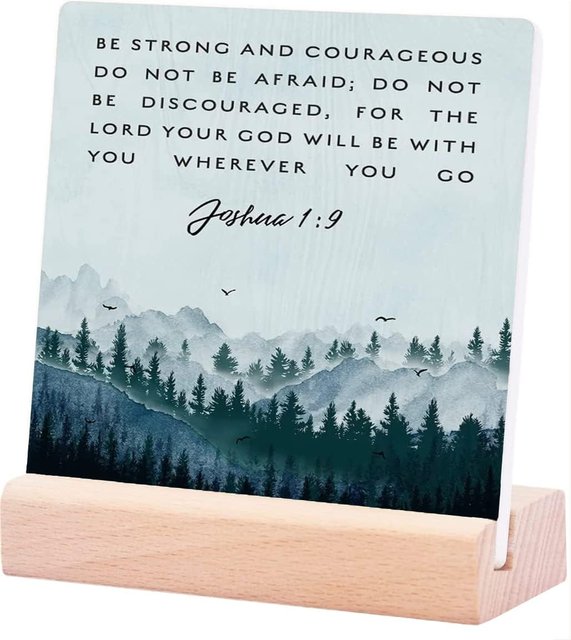 Watercolour Desk Plaque Sign, Be Strong and Courageous Christian Table ...
