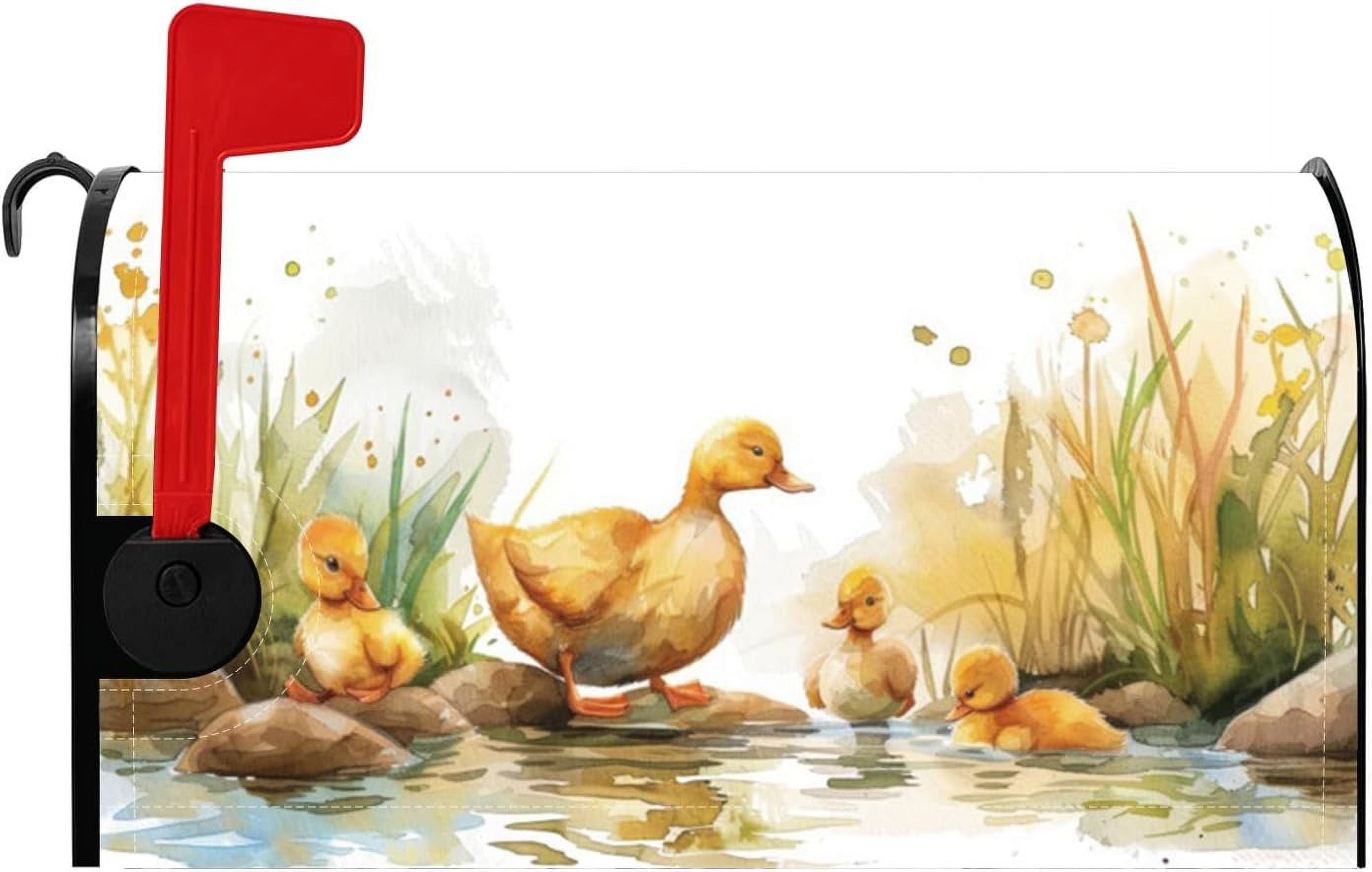 Watercolour Ducks Mailbox Covers Cute Lovely Yellow Duck River Grass ...
