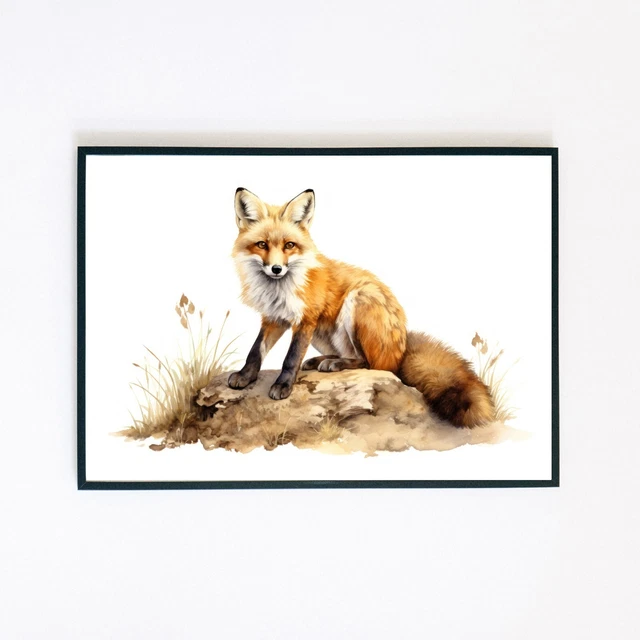 Watercolour Fox Painting Wildlife Illustration 7X5 Retro Wall Decor Art ...
