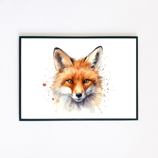 Watercolour Fox Painting Wildlife Illustration A5 Retro Wall Decor Art ...