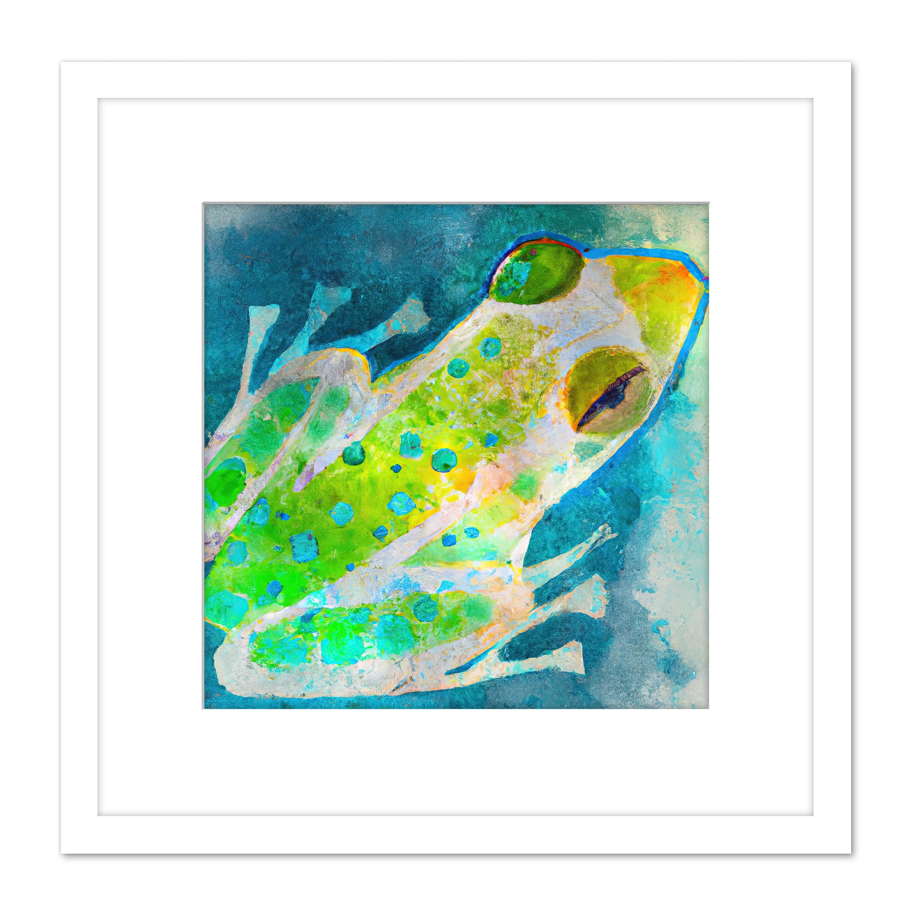 Watercolour Frog Toad Pond Lake Blue Green Painting Square Wooden ...