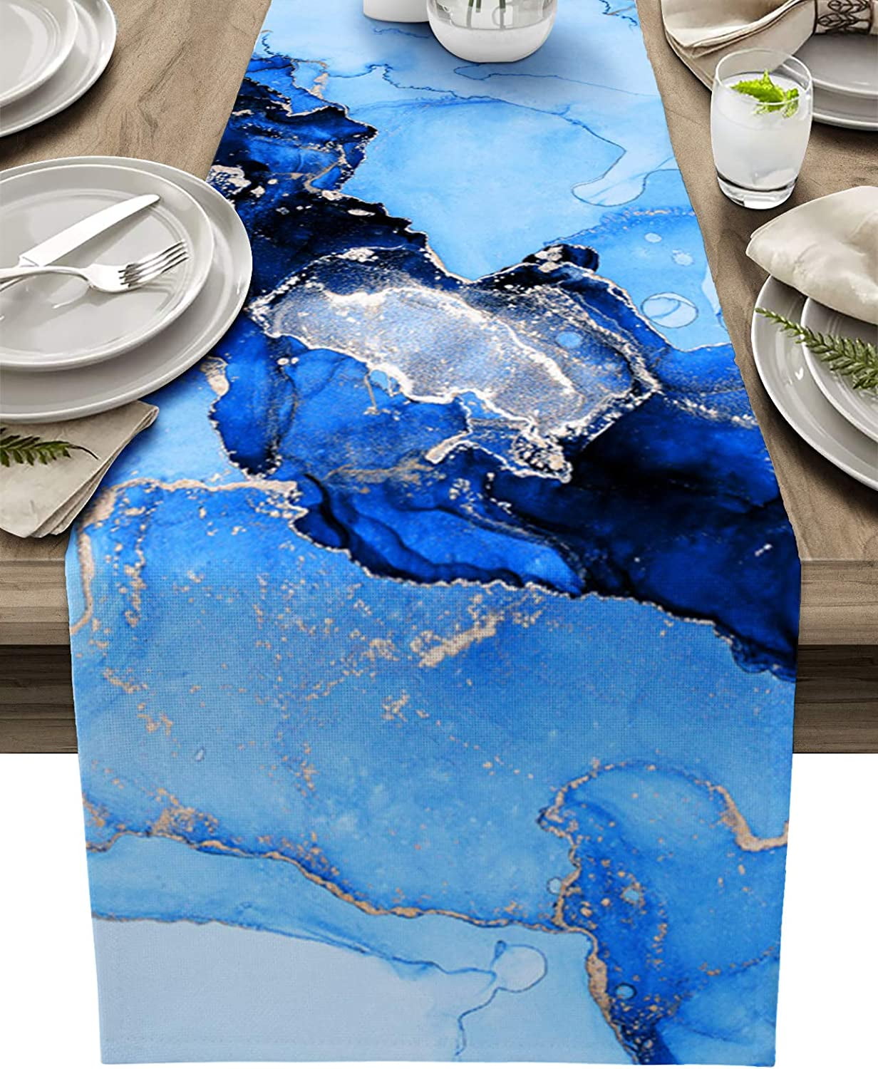 Watercolour Geometric Square Color Abstract Art BLUE GREEN Table Runner ...