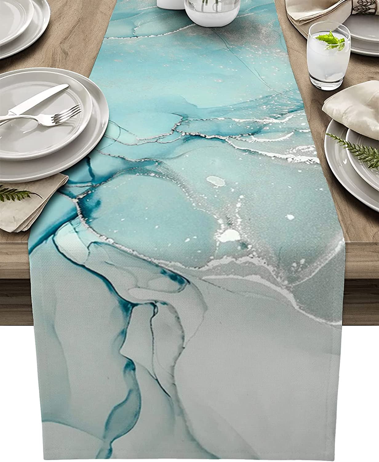 Watercolour Geometric Square Color Abstract Art BLUE GREEN Table Runner ...