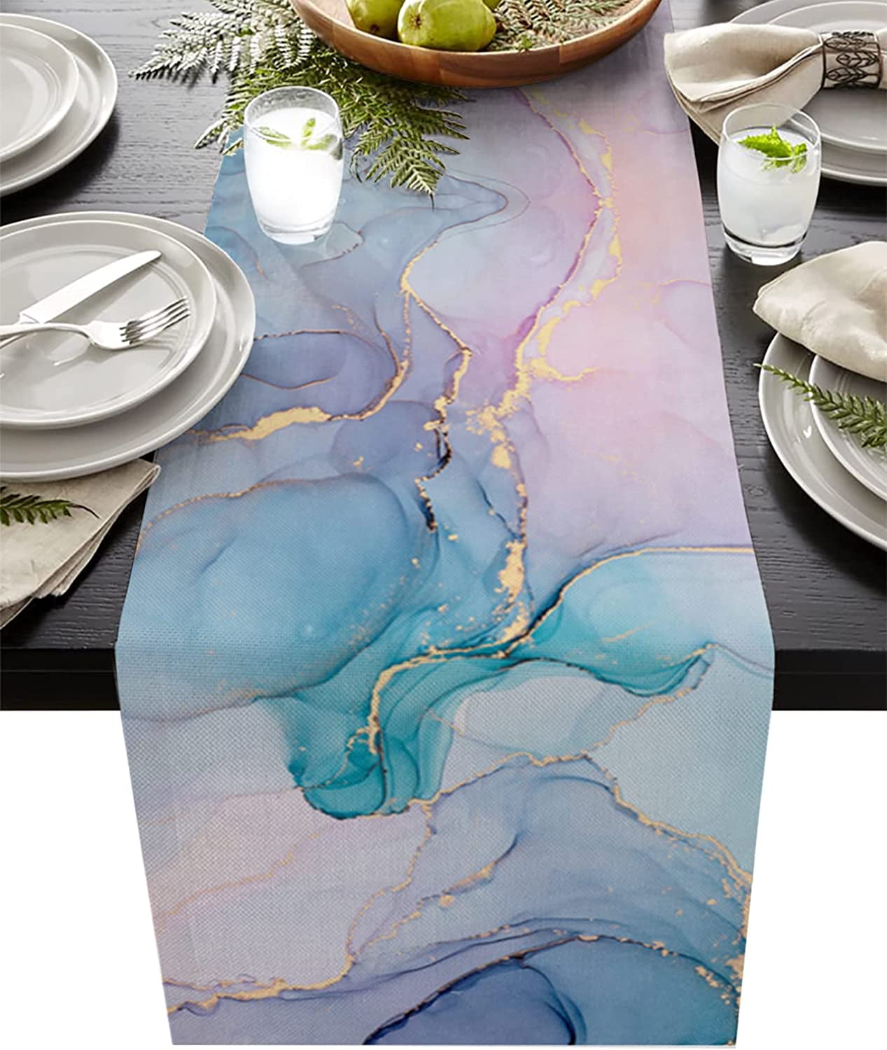 Watercolour Geometric Square Color Abstract Art BLUE GREEN Table Runner ...