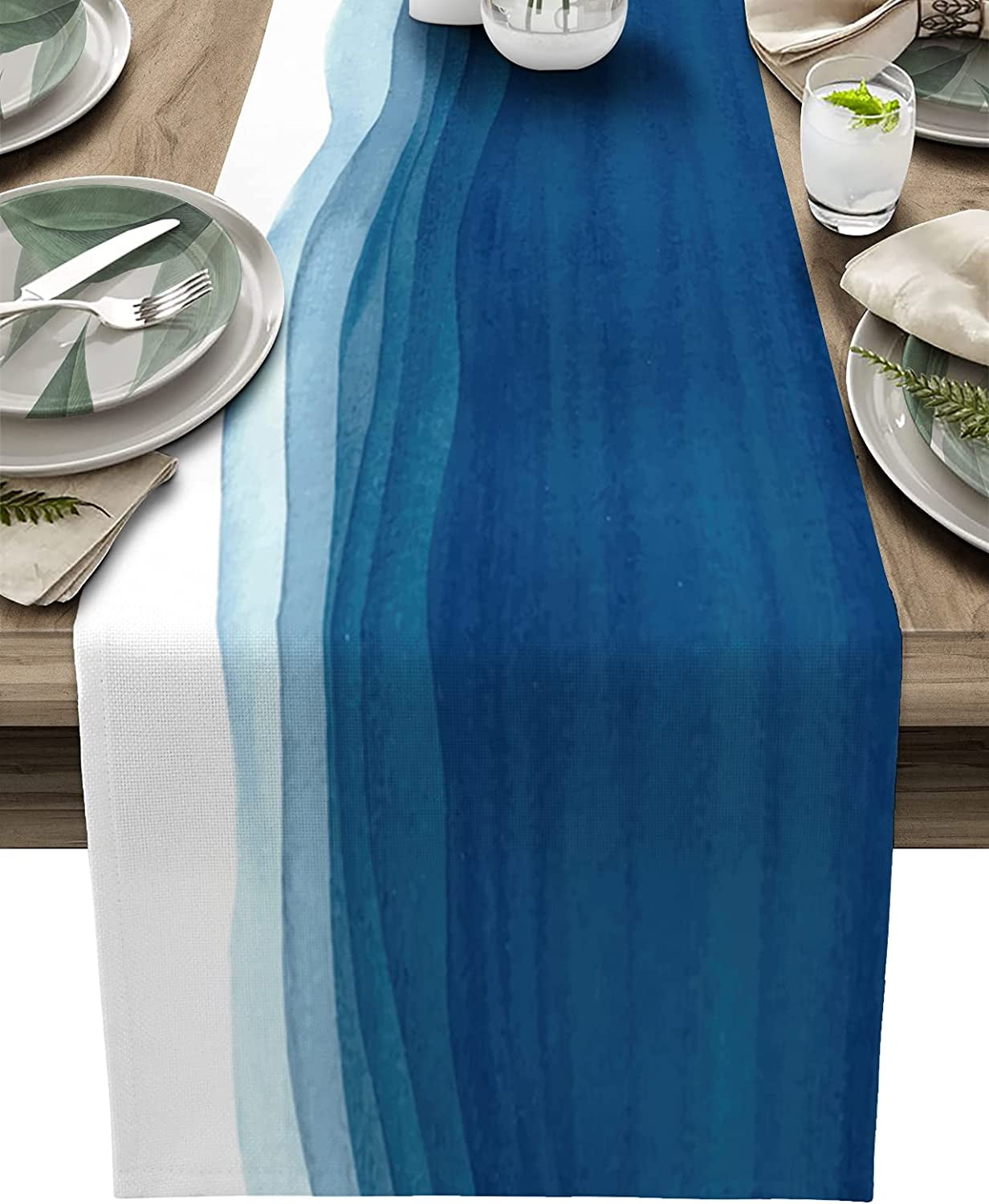 Watercolour Geometric Square Color Abstract Art BLUE GREEN Table Runner ...