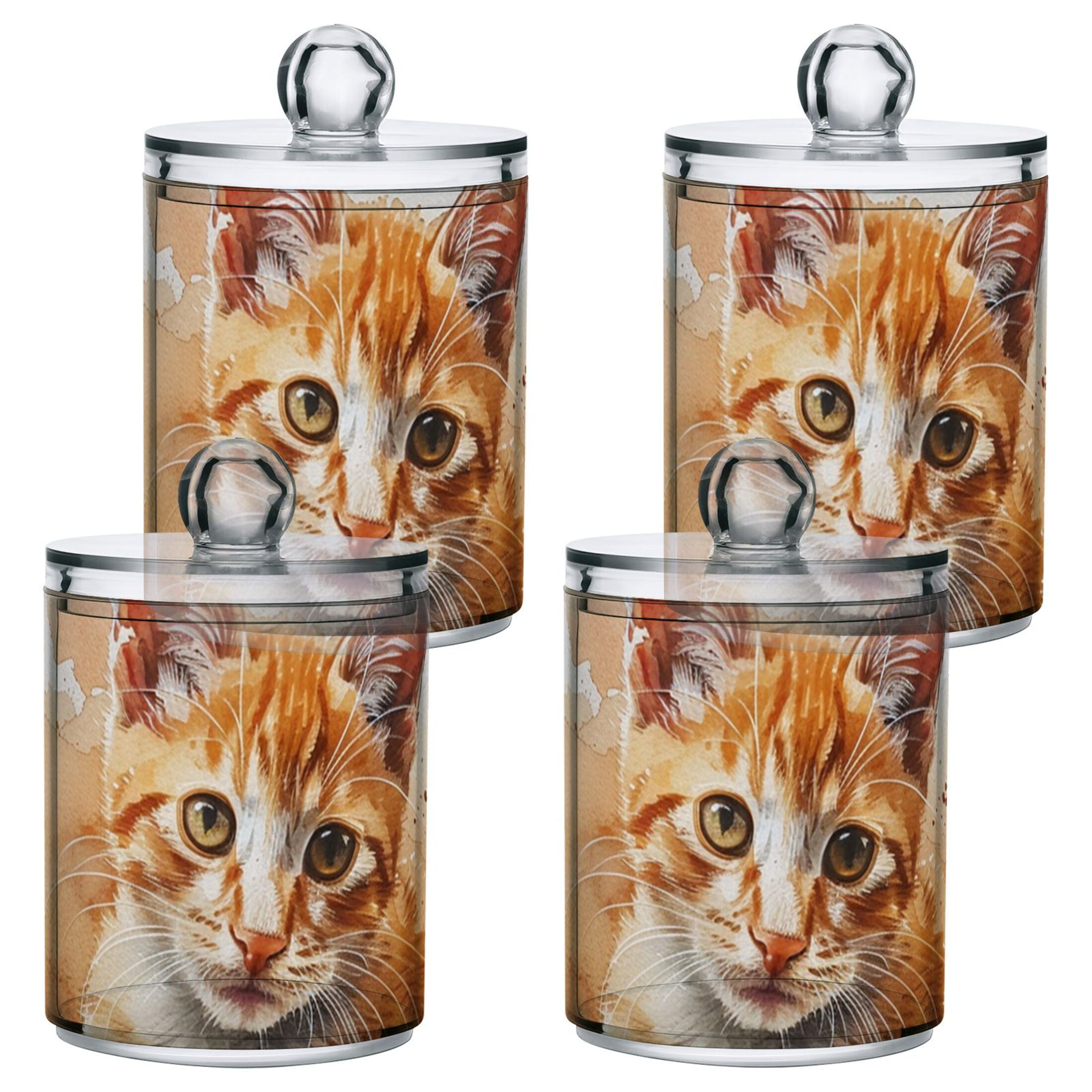Watercolour Style Cat Translucent Plastic Cans Storage Canisters with ...