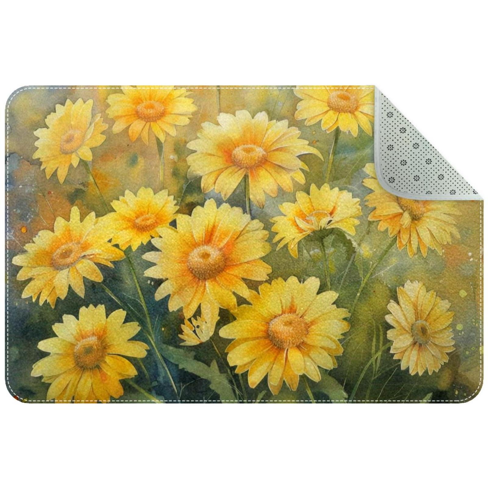 Watercolour Yellow Daisy Flowers Entryway Rug, 2x3 Area Rug Indoor Door ...