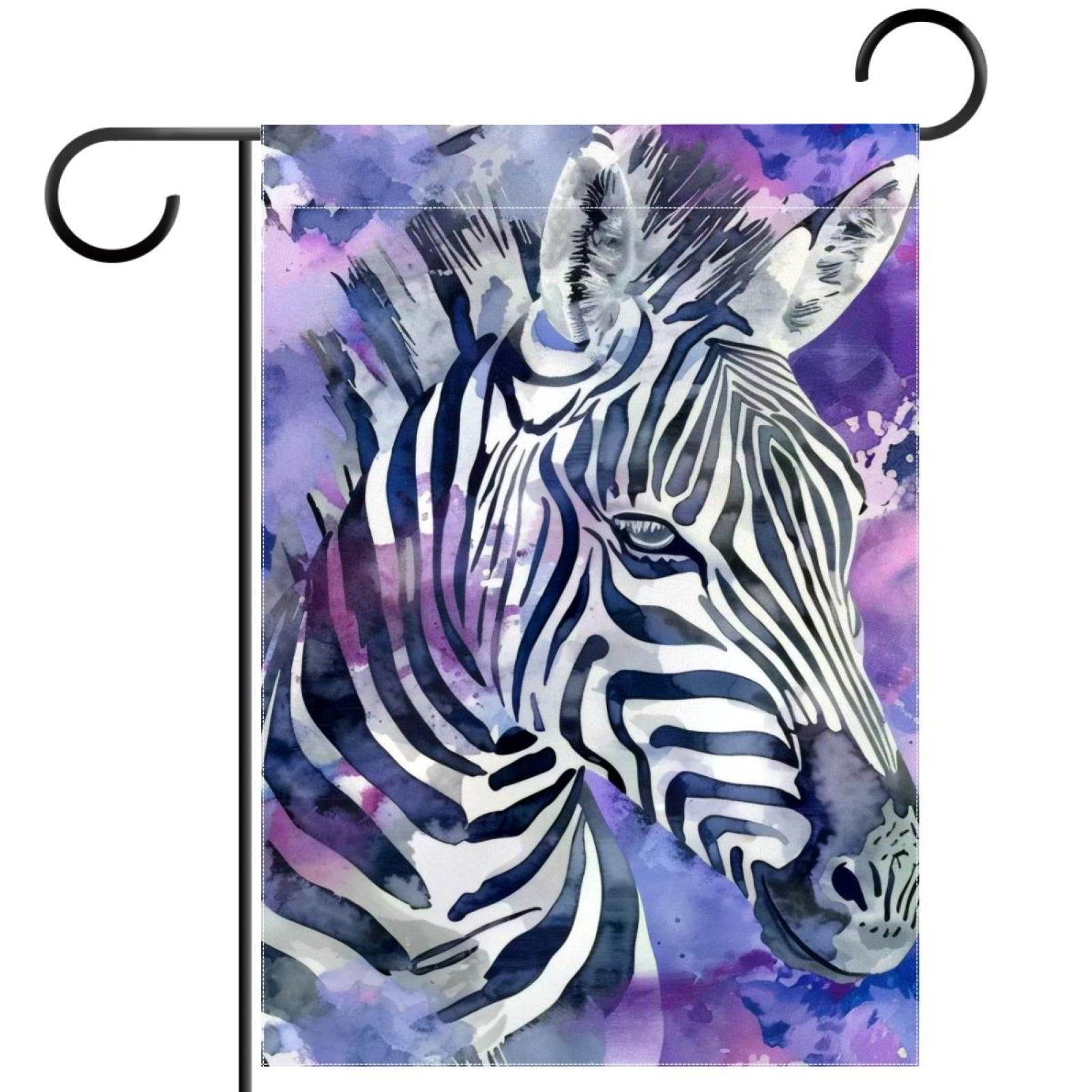 Watercolour Zebra Wild Animal Purple Background Welcome Garden Flags ...