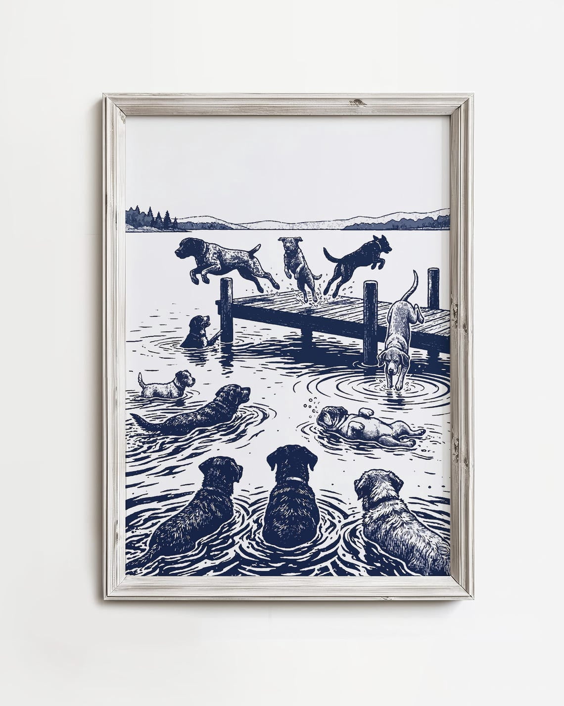 Waterdog Swim Day At The Lake Summer Artwork Happy Water Blue Sketch ...