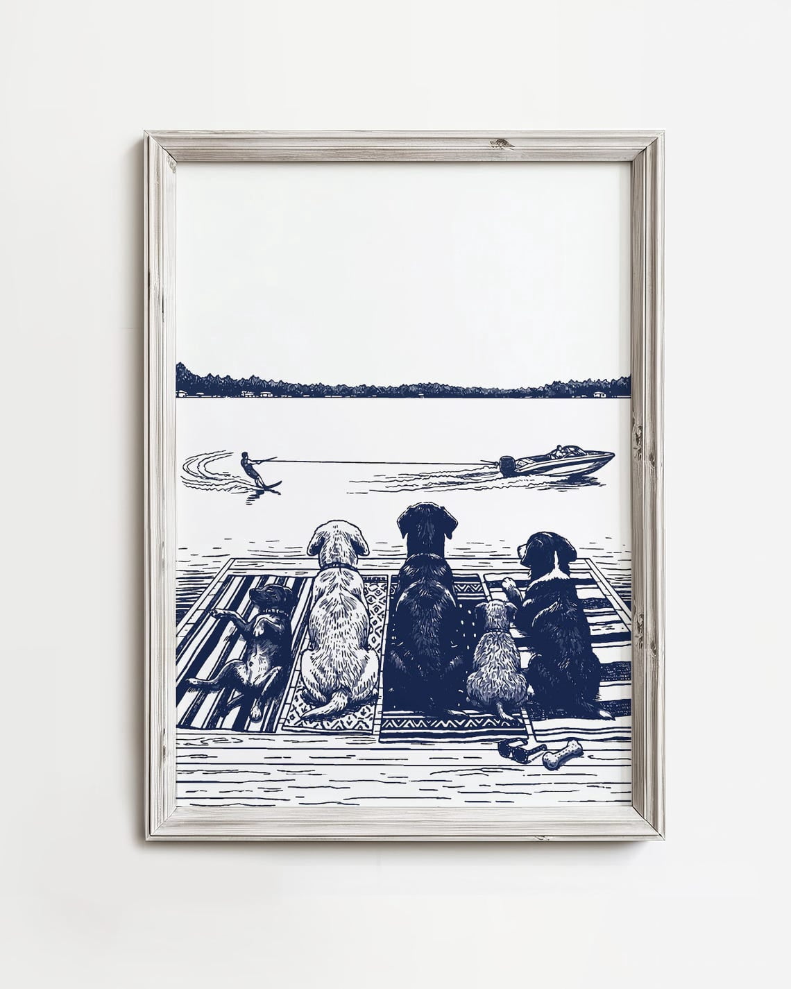 Waterdogs Soaking Up The Rays Summer Lake Artwork Happy Water Dogs Blue ...