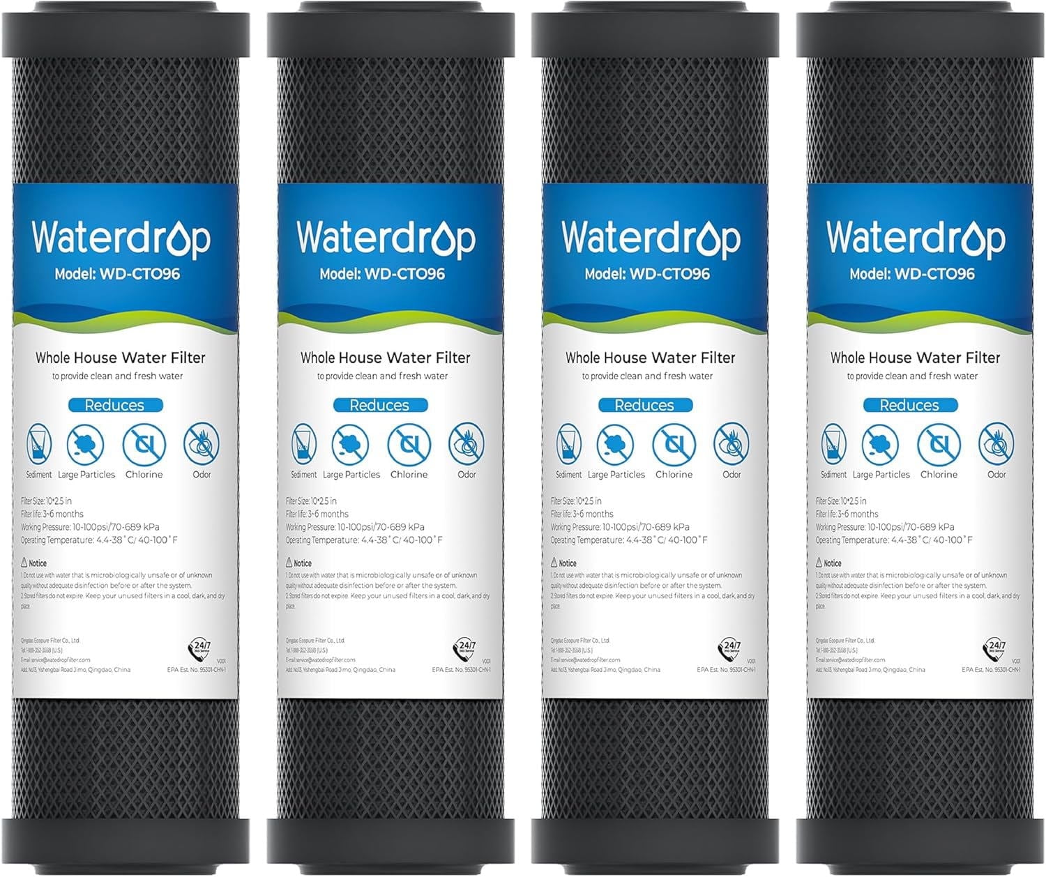 Waterdrop 2.5" x 10" Whole House CTO Carbon Water Filter Cartridge, 1 ...