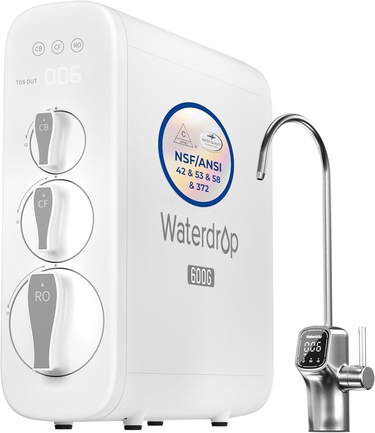 Waterdrop G3P600 Reverse Osmosis System, 8 Stage Tankless Filter, NSF ...