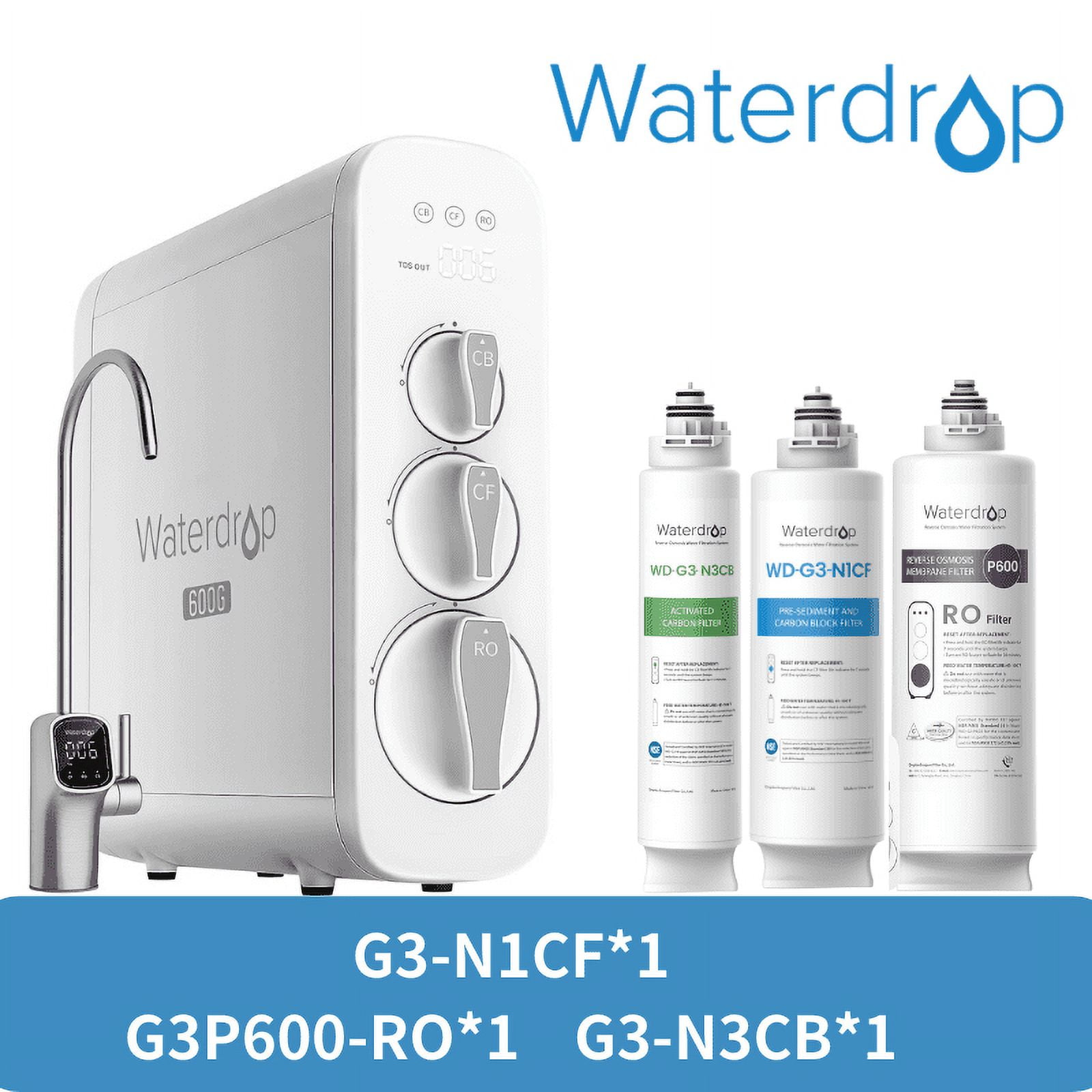Waterdrop G3P600 Reverse Osmosis Water Filter, Tankless Reverse Osmosis System, RO Water Filter ...