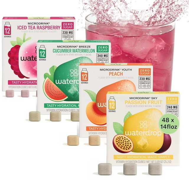 Waterdrop Hydration Cubes, 4 Flavor Variety Pack, Vitamin C, E, B1, B3 ...