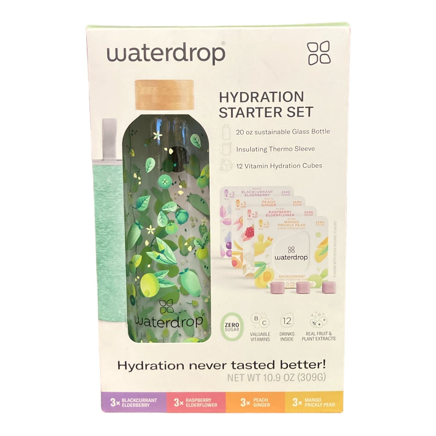 Waterdrop Hydration Starter Pack, 20 oz. Glass Bottle with 12 Vitamin ...