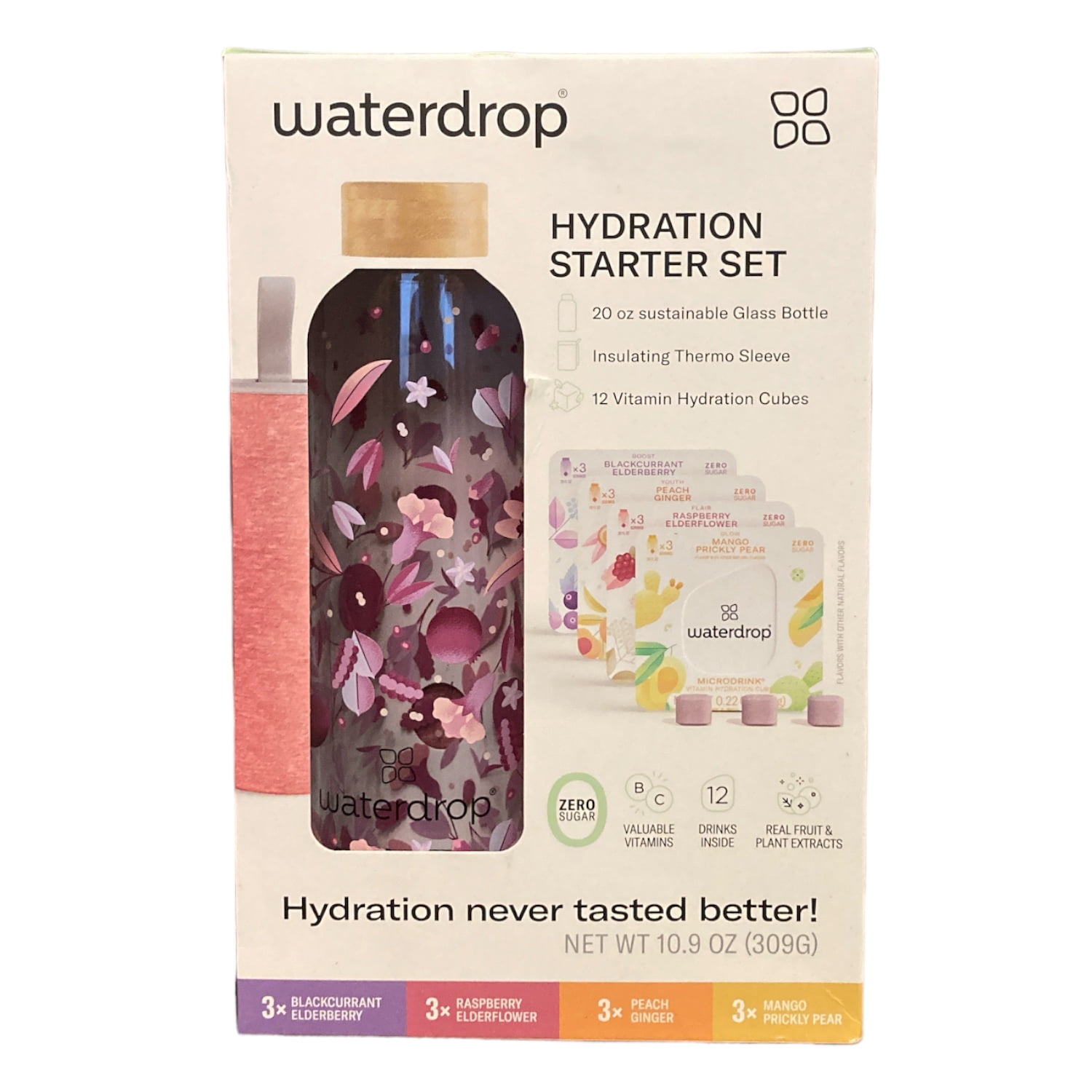 Waterdrop Hydration Starter Pack, 20 oz. Glass Bottle with 12 Vitamin ...