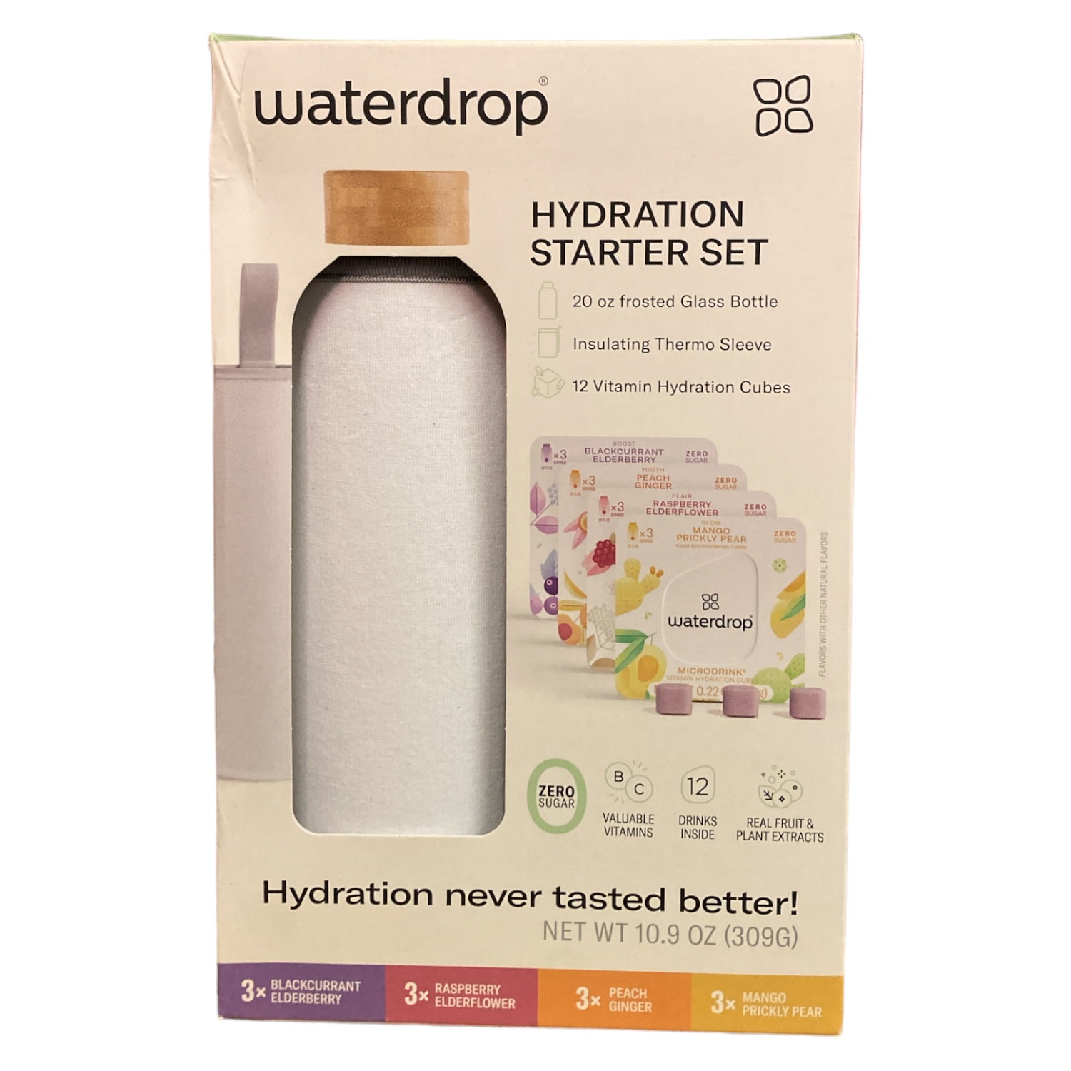 Waterdrop Hydration Starter Pack, 20 oz. Glass Bottle with 12 Vitamin ...