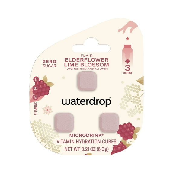 Waterdrop Microdrink Flair Raspberry & Elderflower & Lime Blossom Hydration Dry Mix Cube, 3 ...