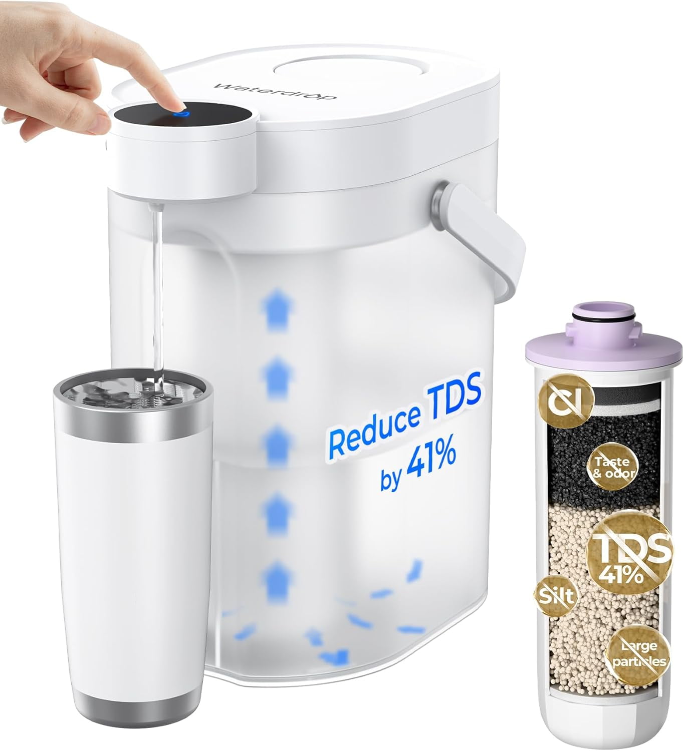Waterdrop TDS Reduction Rechargeable Water Filter Dispenser, Retain Key ...