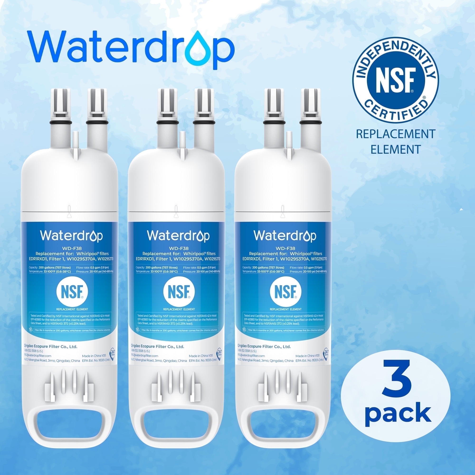 𝐄𝐃𝐑𝟏𝐑𝐗𝐃𝟏 Water Filter Replacement 3 Pack - Compatible with Everydrop ...
