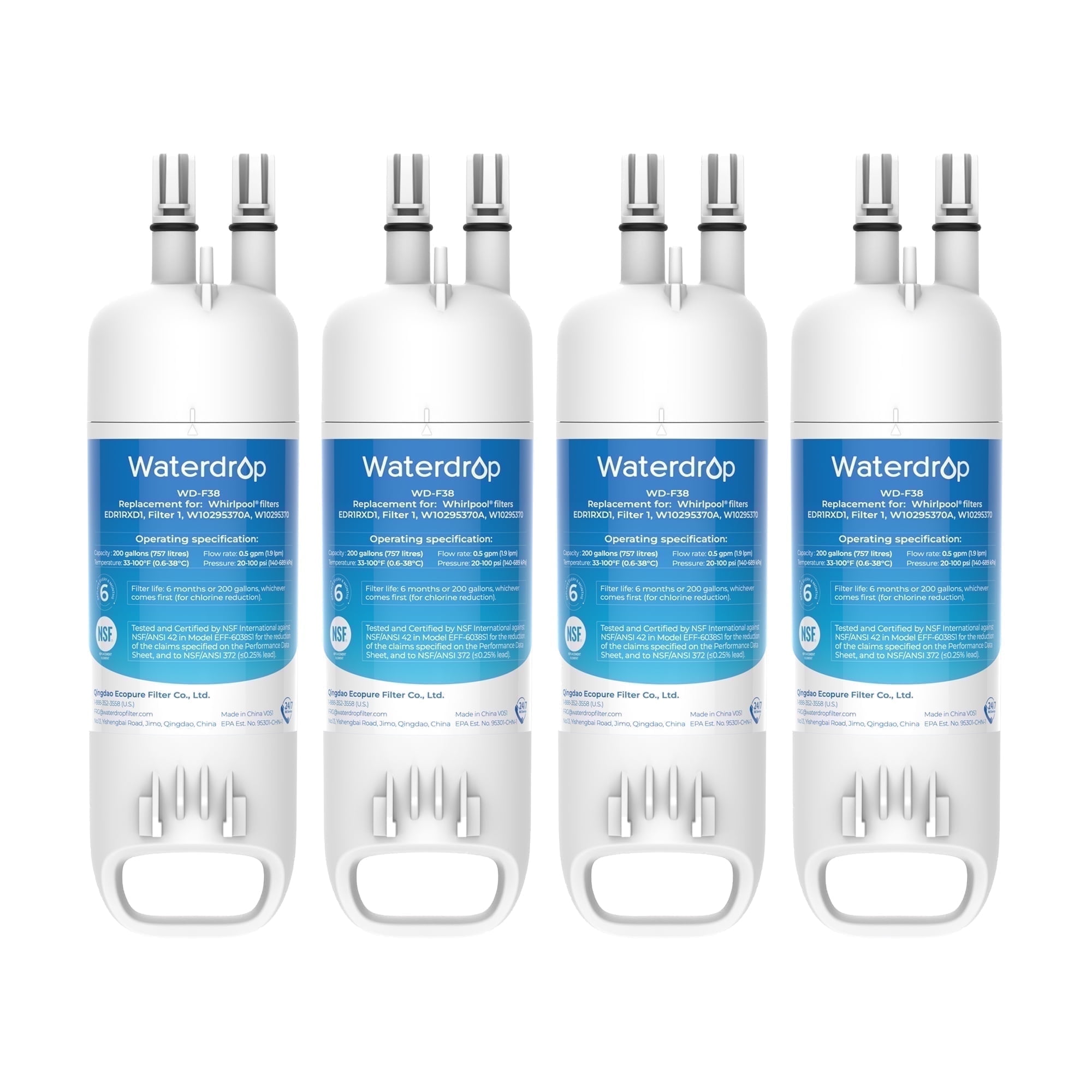 Waterdrop EDR1RXD1 Water Filter Replacement 4 Pack - Compatible with ...