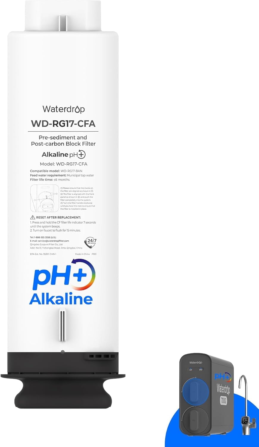 Waterdrop WD-G5P700A-CF Filter, Replacement for WD-G5P700A Undersink ...