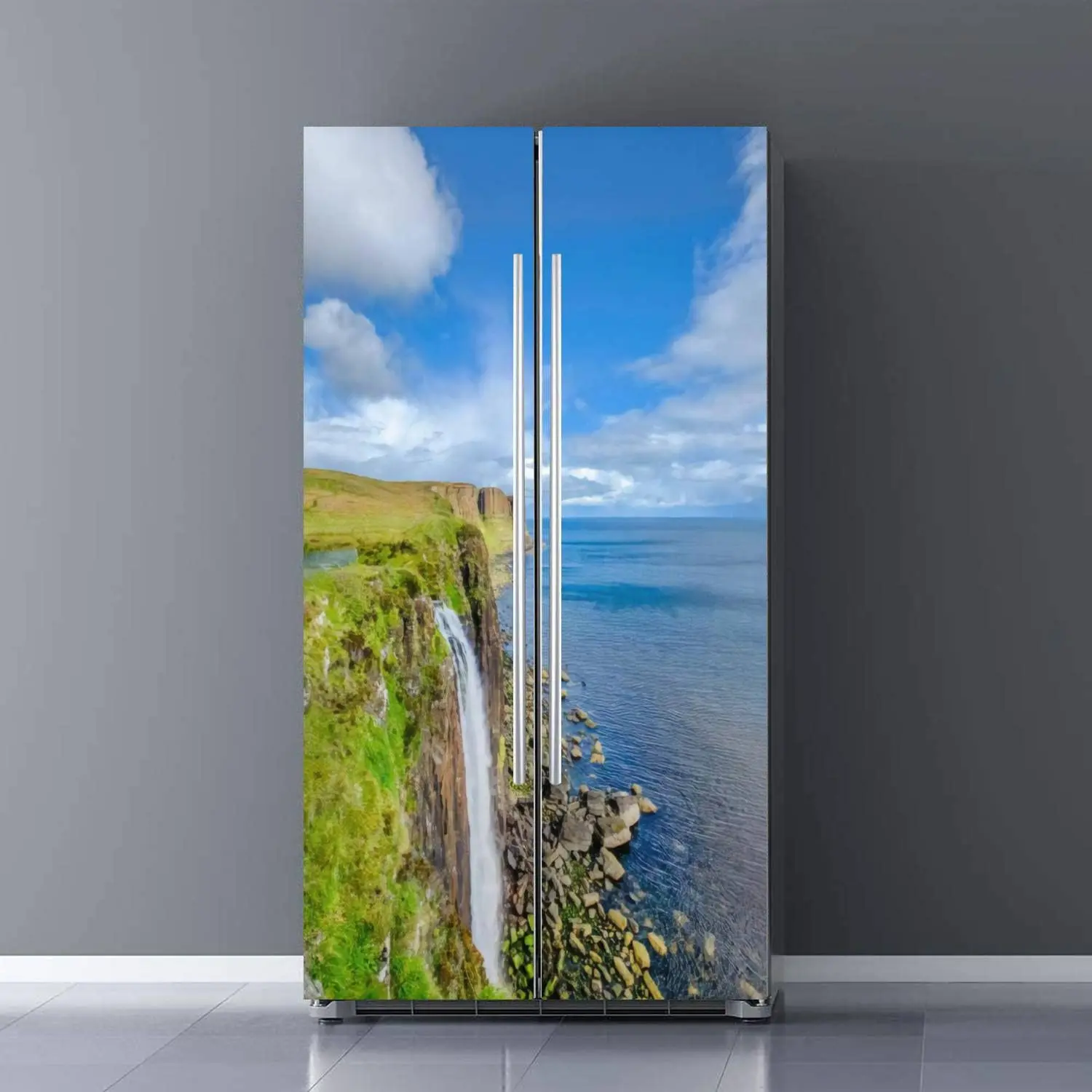 Waterfall Autumn Forest Refrigerator Wrap High Mountains and Flowing ...