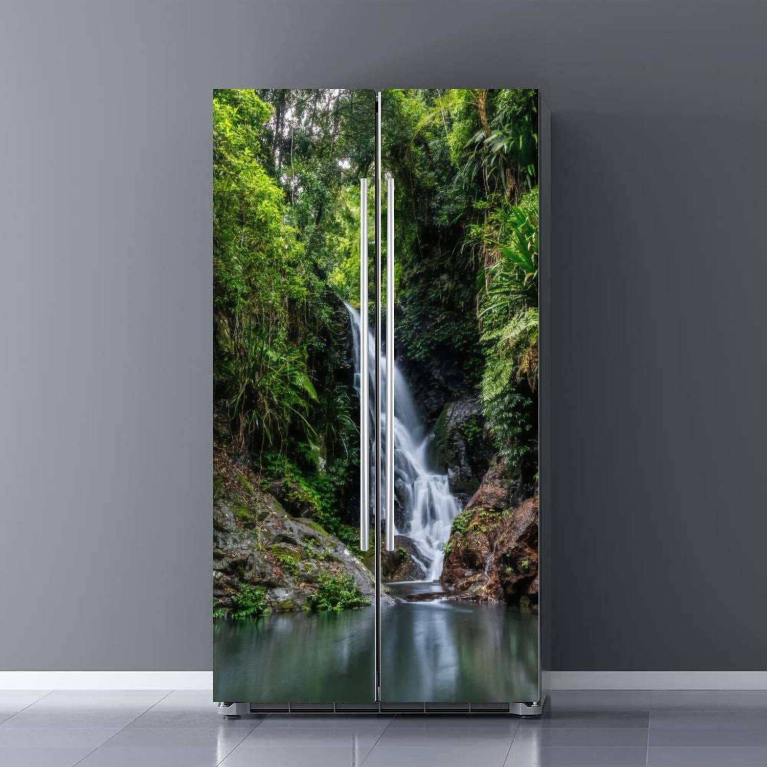 Waterfall Autumn Forest Refrigerator Wrap High Mountains and Flowing ...