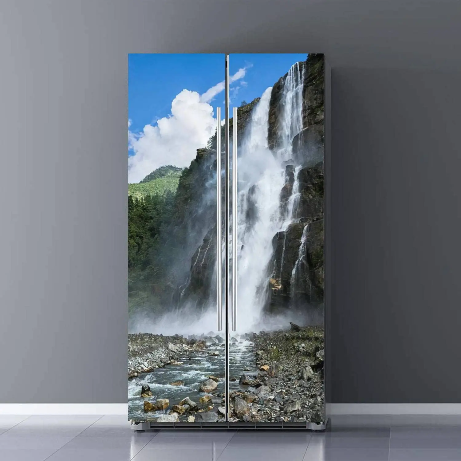 Waterfall Autumn Forest Refrigerator Wrap High Mountains and Flowing ...