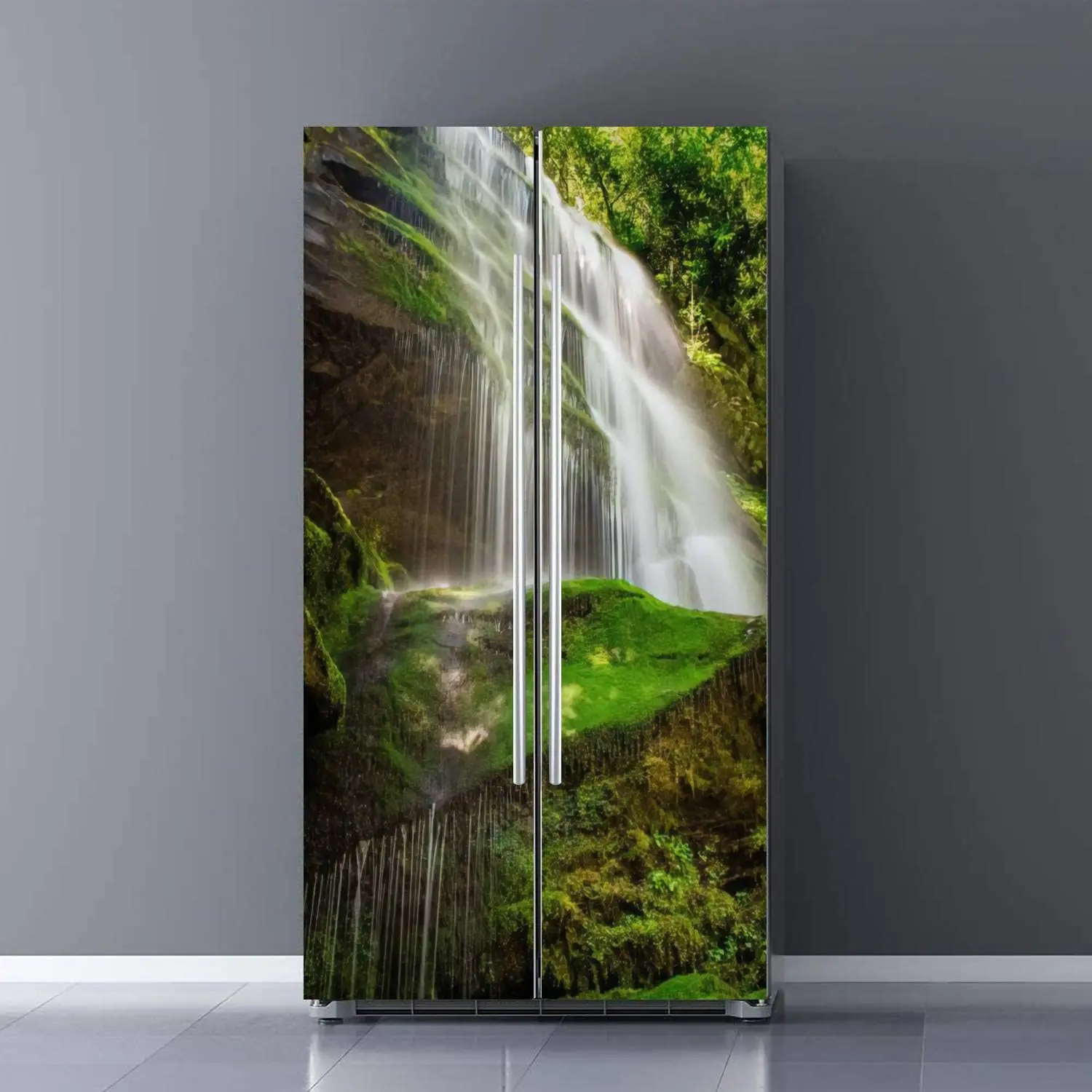 Waterfall Autumn Forest Refrigerator Wrap High Mountains and Flowing ...