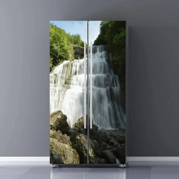 Waterfall Autumn Forest Refrigerator Wrap High Mountains and Flowing ...