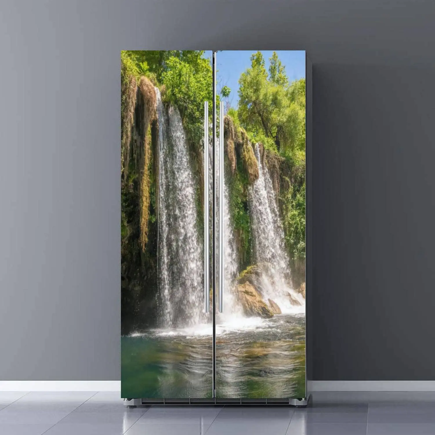 Waterfall Autumn Forest Refrigerator Wrap High Mountains and Flowing ...