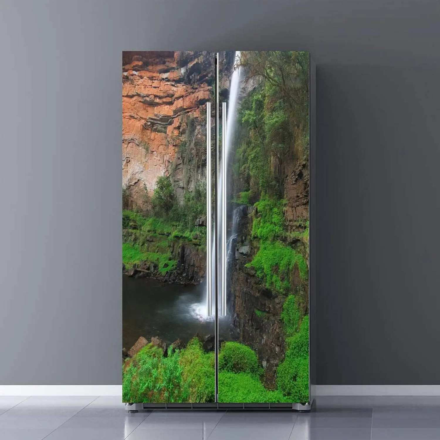 Waterfall Autumn Forest Refrigerator Wrap High Mountains and Flowing ...