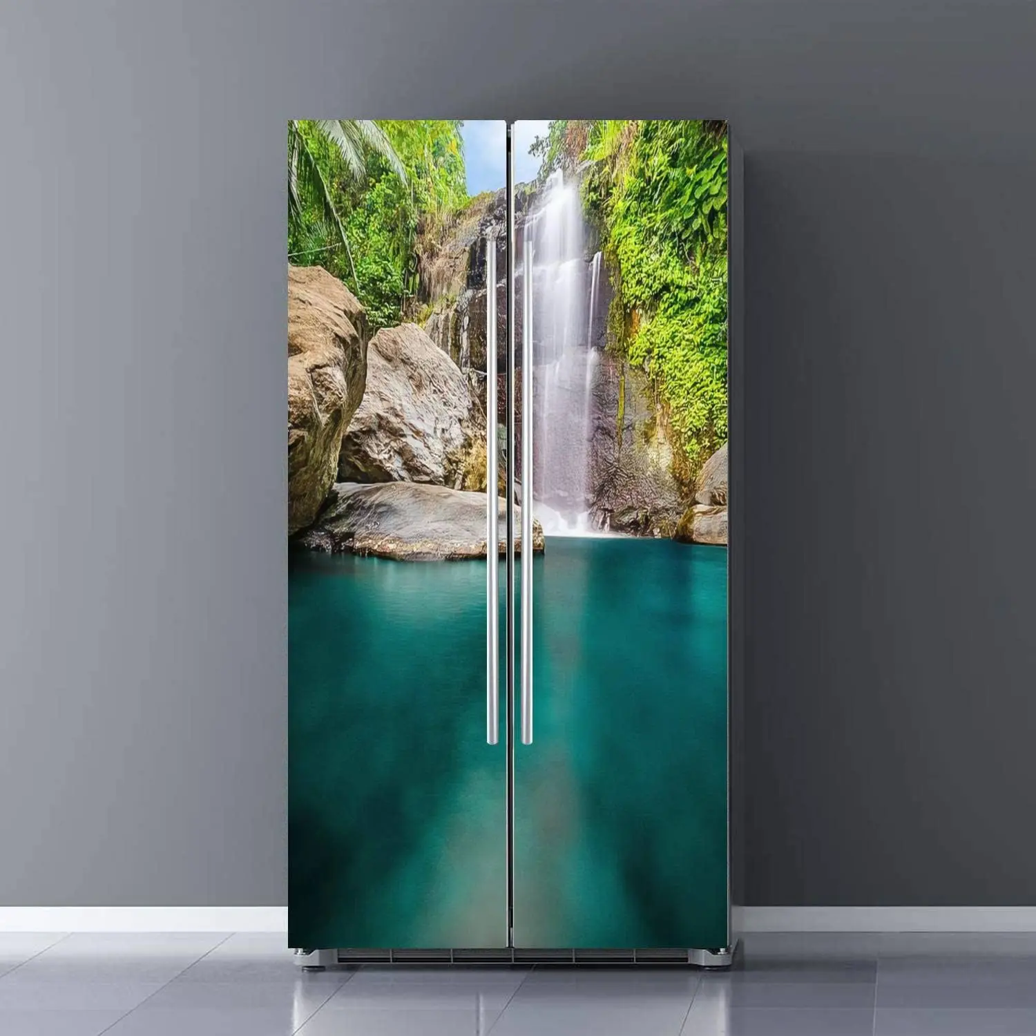 Waterfall Autumn Forest Refrigerator Wrap High Mountains and Flowing ...