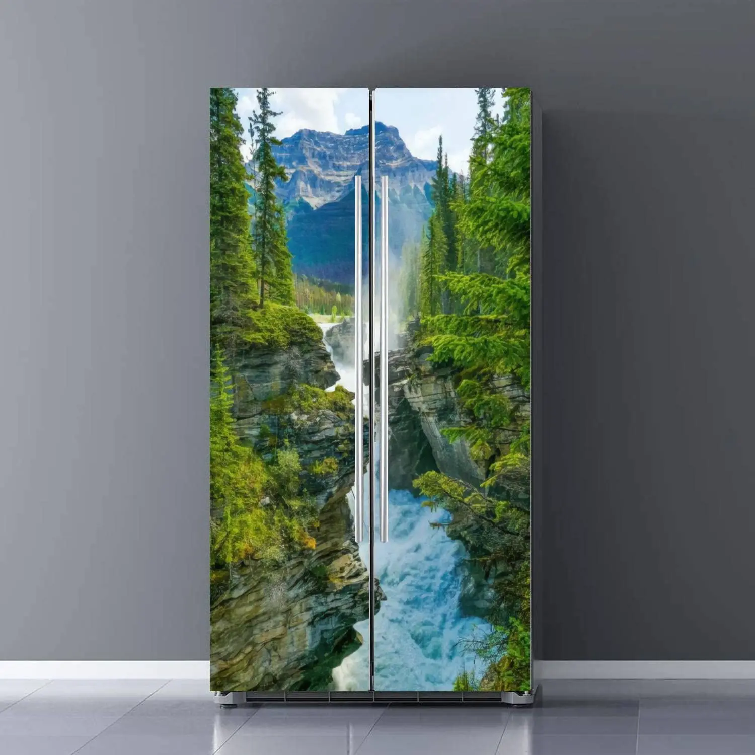 Waterfall Autumn Forest Refrigerator Wrap High Mountains and Flowing ...