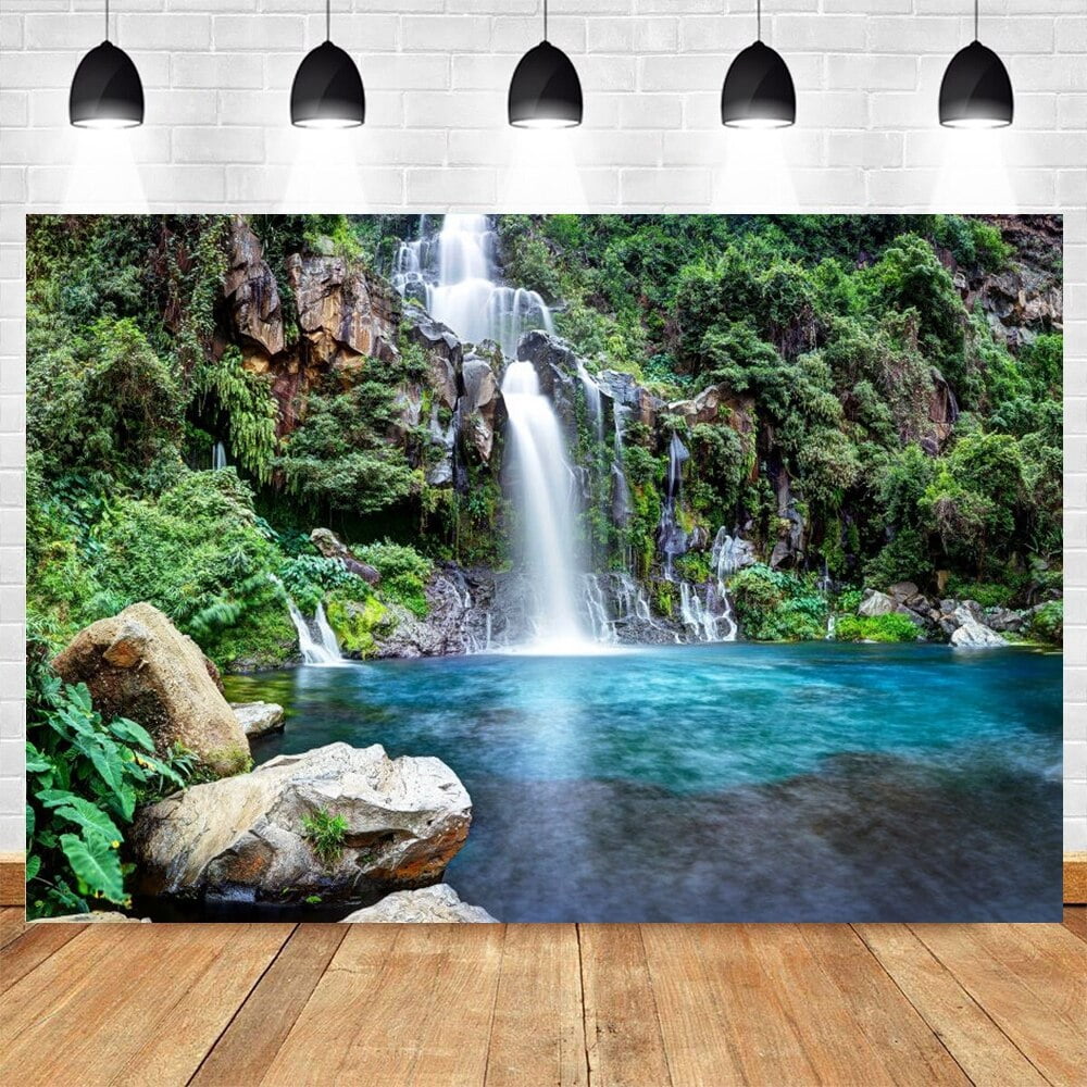 Waterfall Backdrop Spring Nature Landscape River Lake Mountain Forest ...