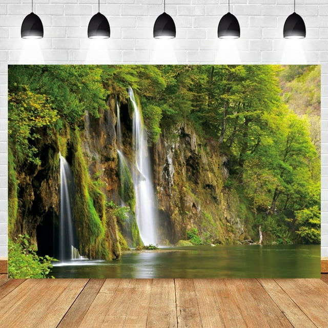 Waterfall Backdrop Spring Nature Landscape River Lake Mountain Forest ...