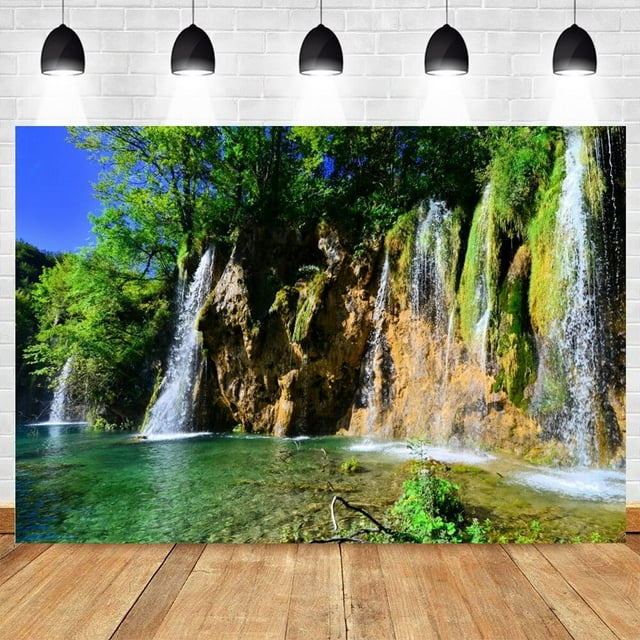 Waterfall Backdrop Spring Nature Landscape River Lake Mountain Forest ...
