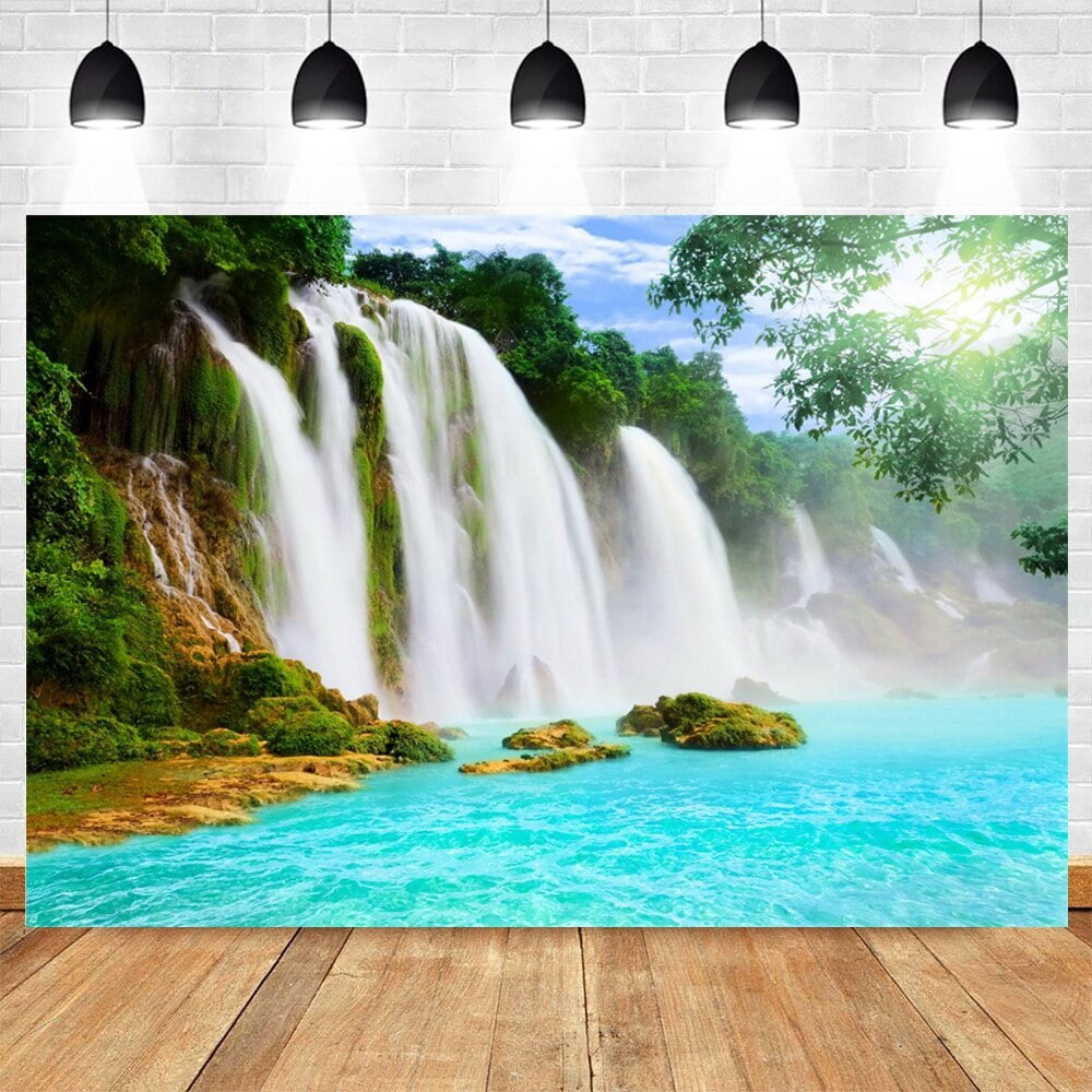 Waterfall Backdrop Spring Nature Landscape River Lake Mountain Forest ...