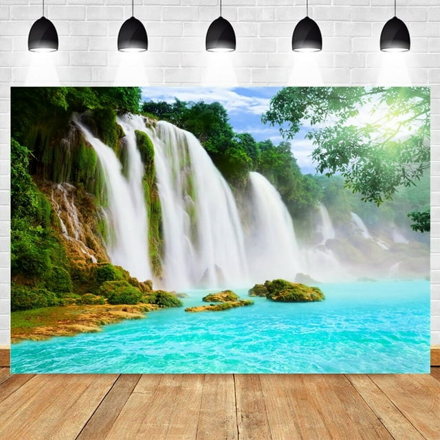 Waterfall Backdrop Spring Nature Landscape River Lake Mountain Forest ...