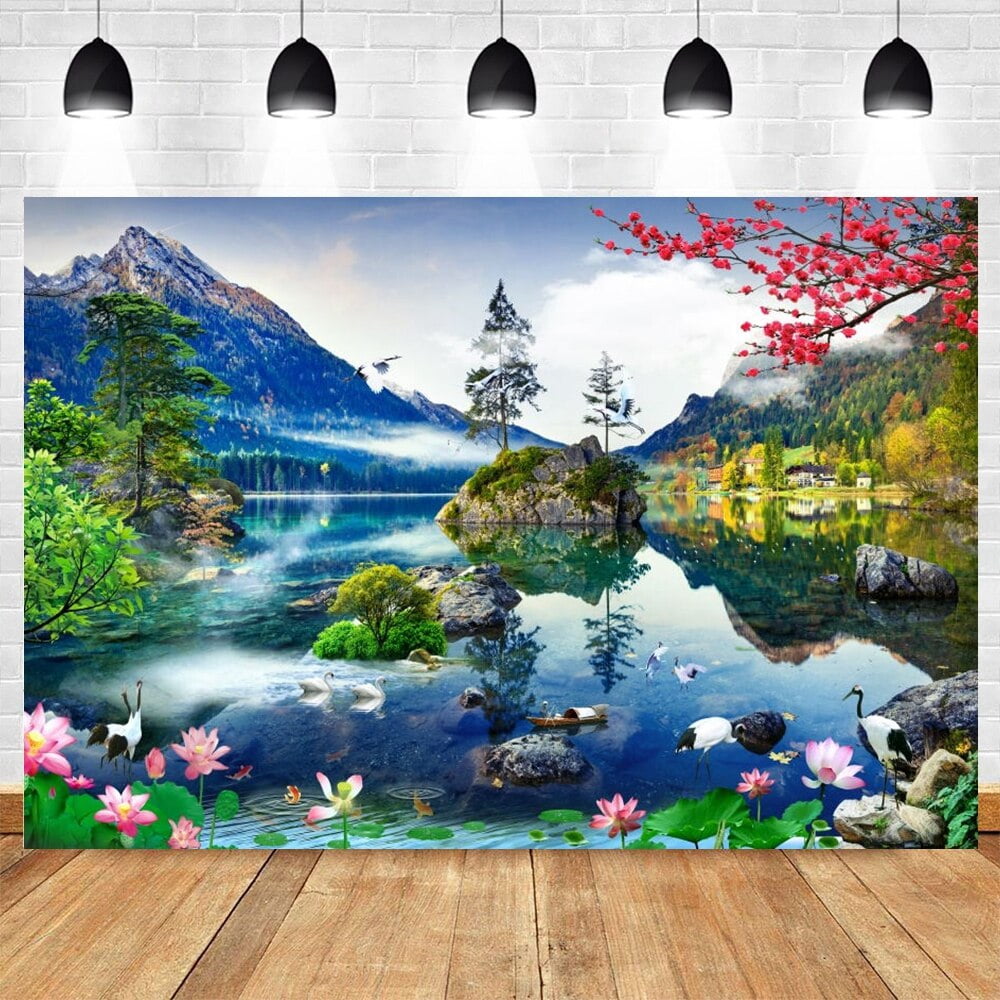 Waterfall Backdrop Spring Nature Landscape River Lake Mountain Forest ...