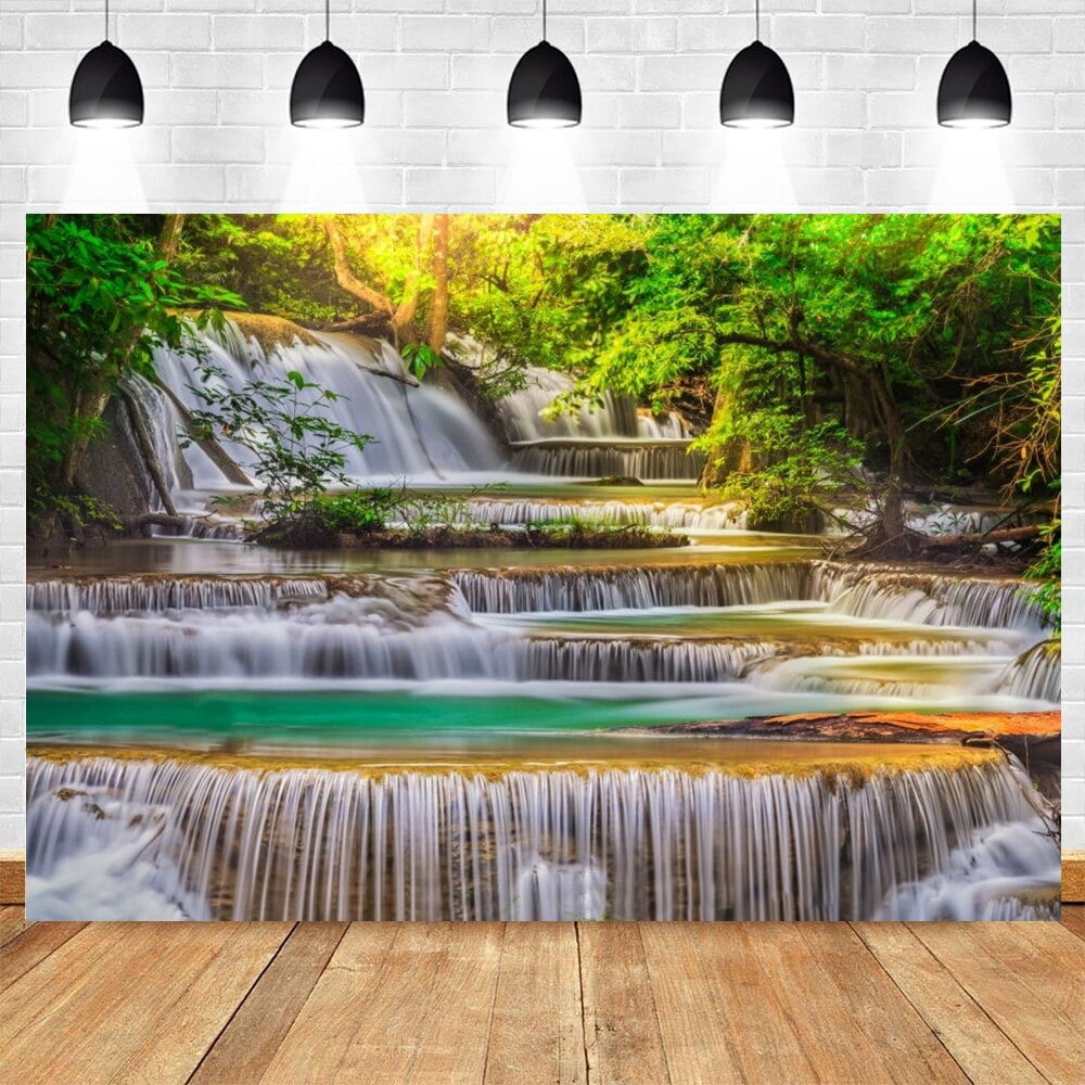 Waterfall Backdrop Spring Nature Landscape River Lake Mountain Forest ...