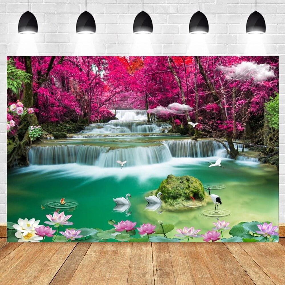 Waterfall Backdrop Spring Nature Landscape River Lake Mountain Forest ...
