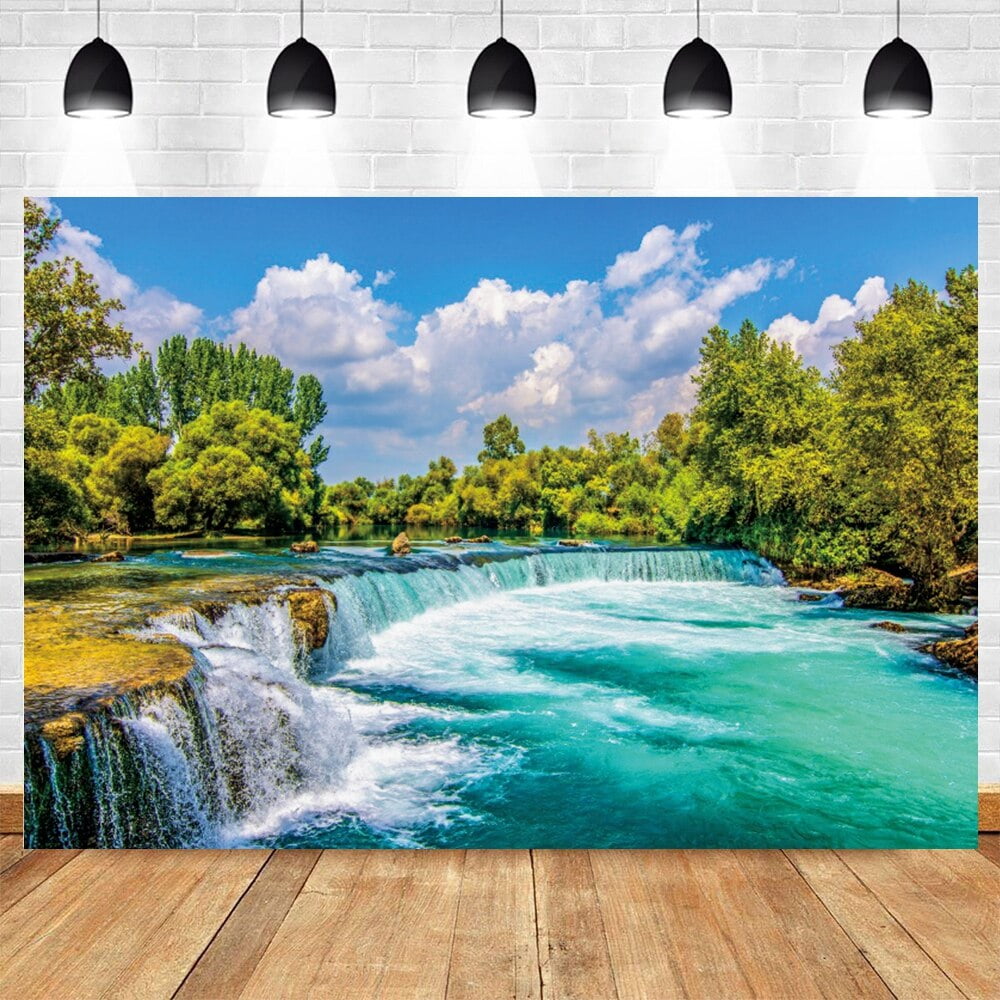 Waterfall Backdrop Spring Nature Landscape River Lake Mountain Forest ...