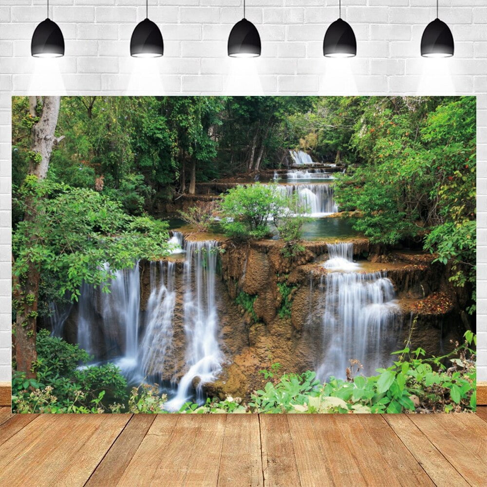 Waterfall Backdrop Spring Nature Landscape River Lake Mountain Forest ...
