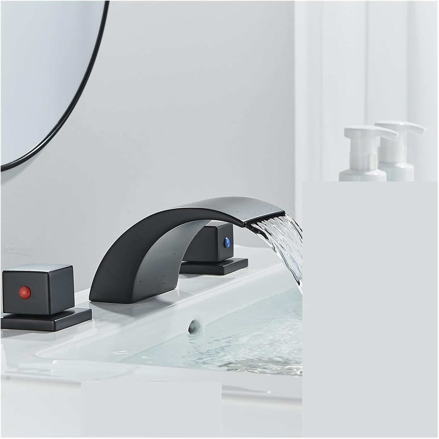 Waterfall Basin Double Crystal Handle Sink Deck Mount Tub Faucet Crane ...